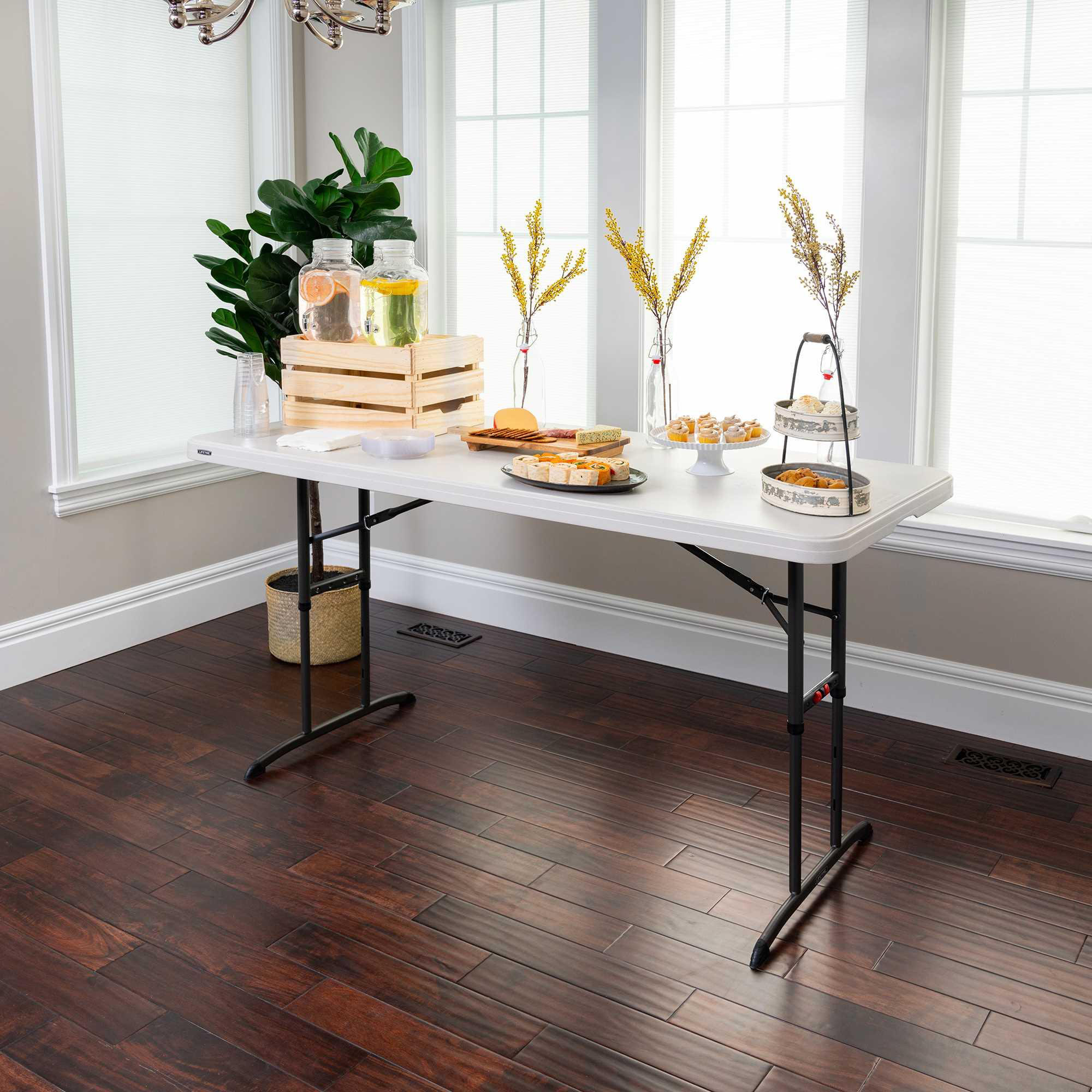 Lifetime 6 Foot Commercial Adjustable Height Folding Table Almond